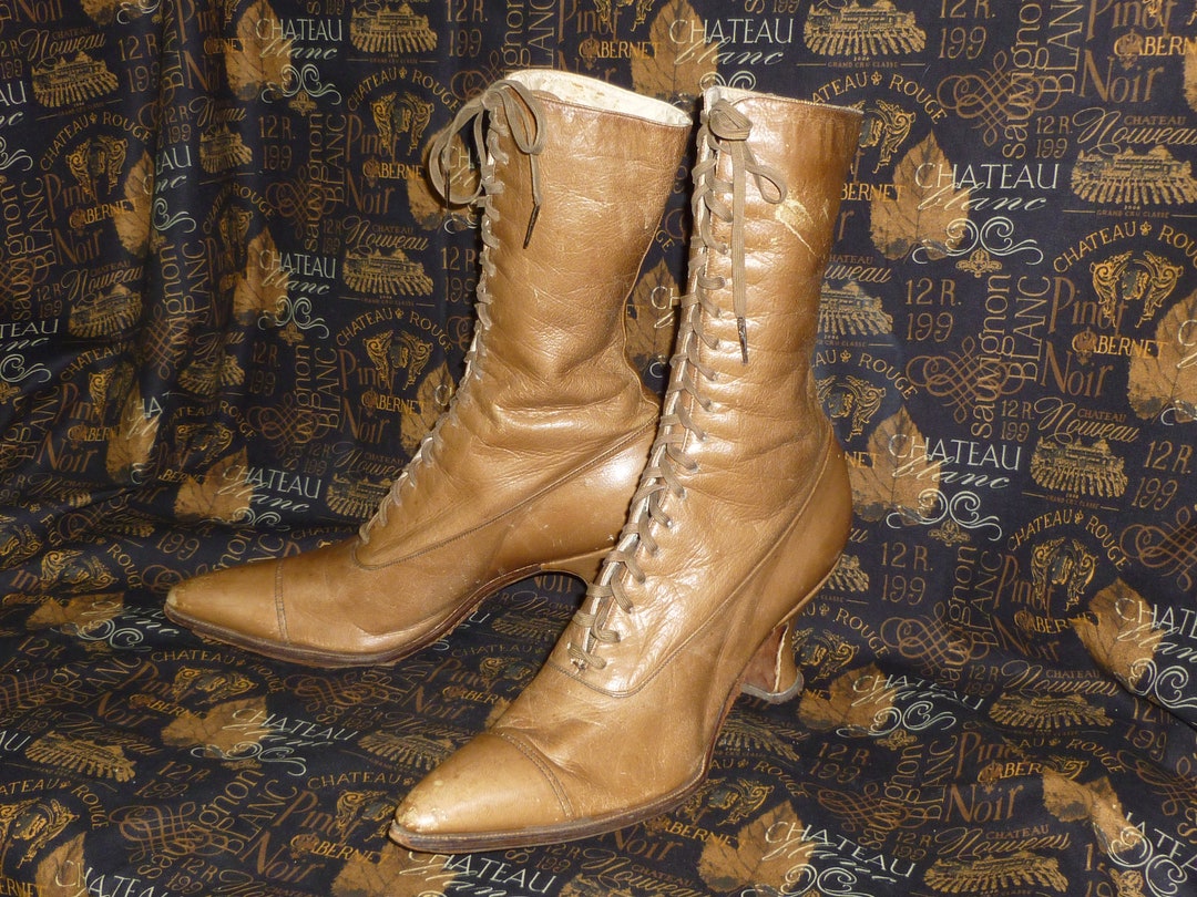 Antique Boots Victorian Edwardian Ivory/tan Womans Leather High Top ...
