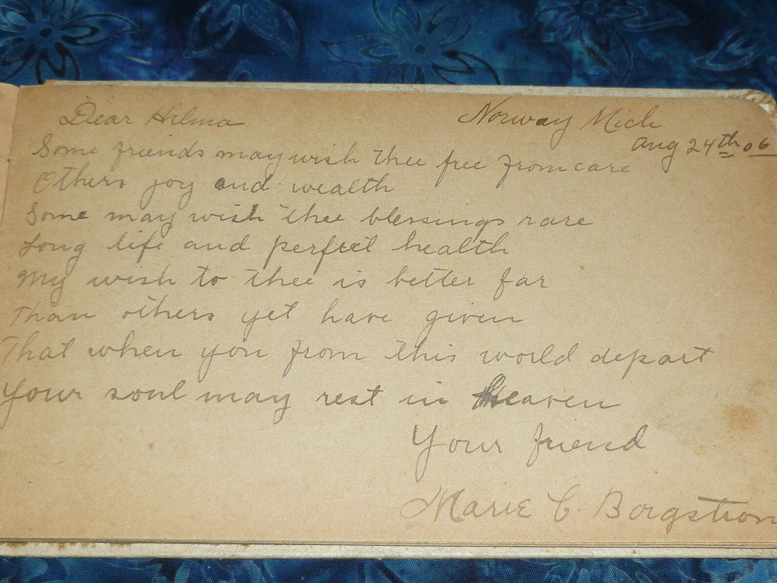 Antique Victorian Autograph Book-miss Hilma Mary Johnson of Norway ...