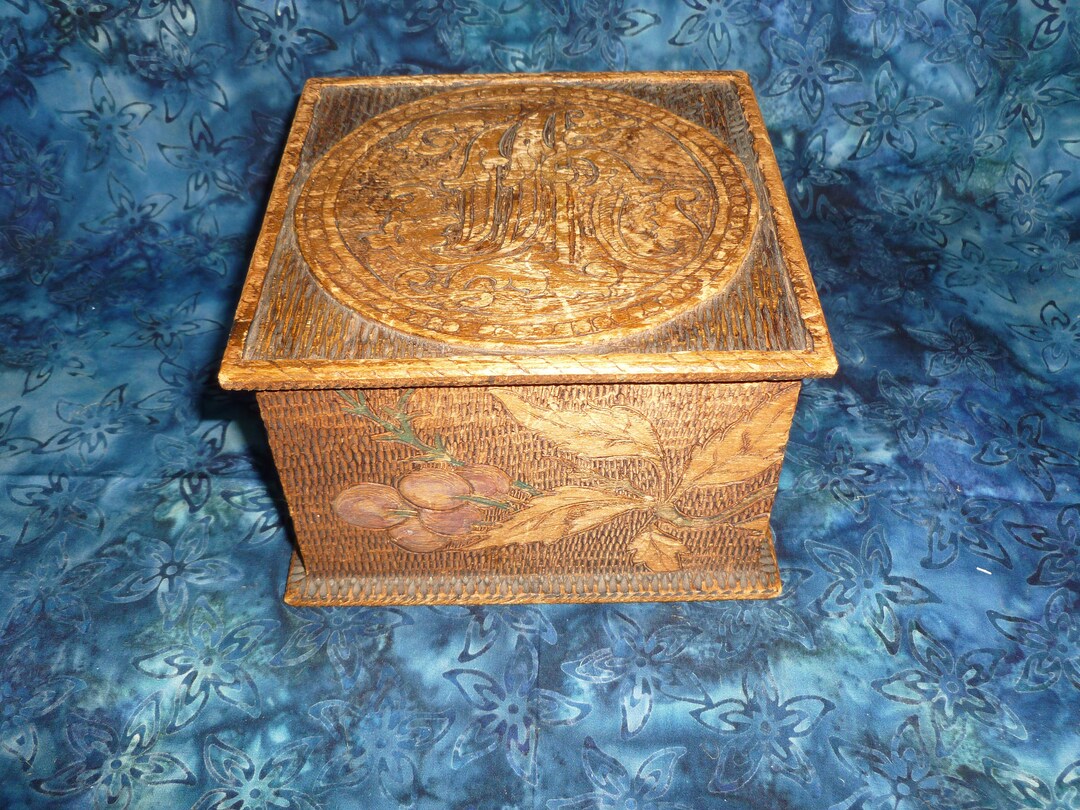 Antique Pyrography Box / Vintage Box-victorian Monogram Poppy -vanity ...