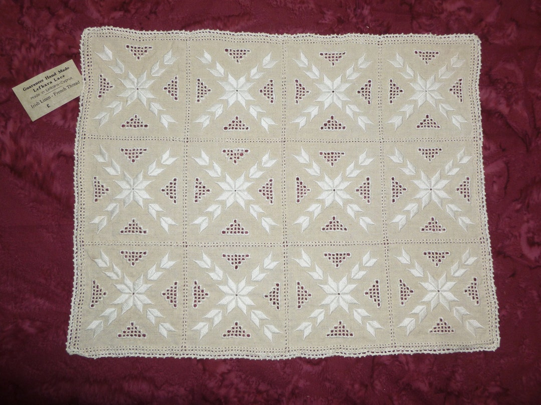 Lefkara Lace Tray Cloth Doily Beige White Design Traditional Cypriot ...