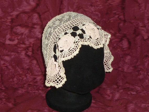 Antique Baby Doll Bonnet Handmade Irish Crochet Bobbi… - Gem