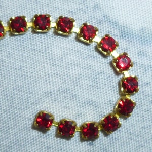 BTY Vintage Simple Rhinestone Trim, Red Crystal Gold Cup Chain, Single ...