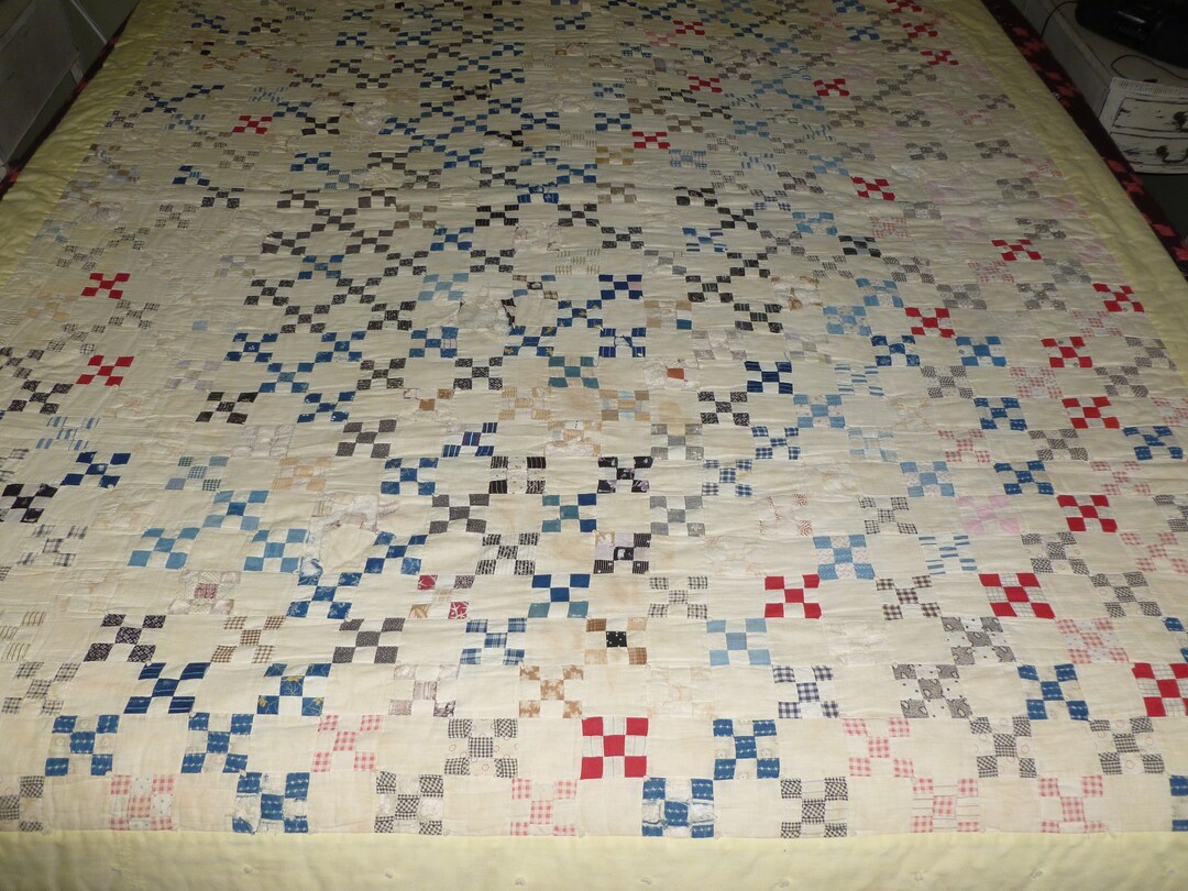 Primitive Quilt Antique Nine Patch Patchwork Quilt Early 1900s Prints ...