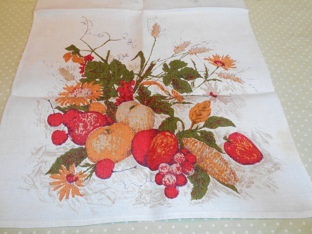 Vintage Towel Luther Travis Fruit Flower Artitst Signed Linen Kitchen ...