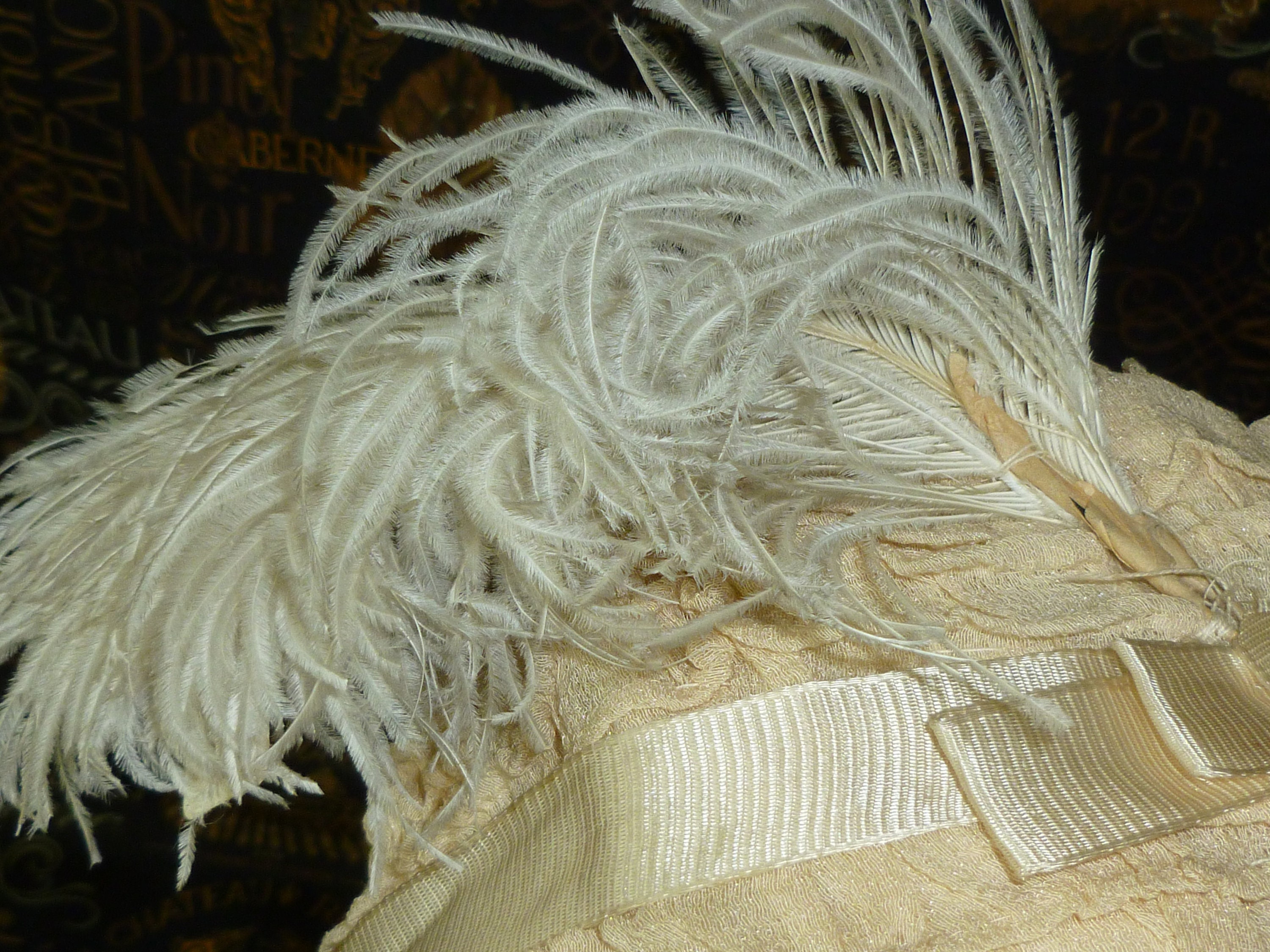 1920s Antique Hat Silk Wedding Cap-bonnet-ostrich Feather Satin Ribbon ...