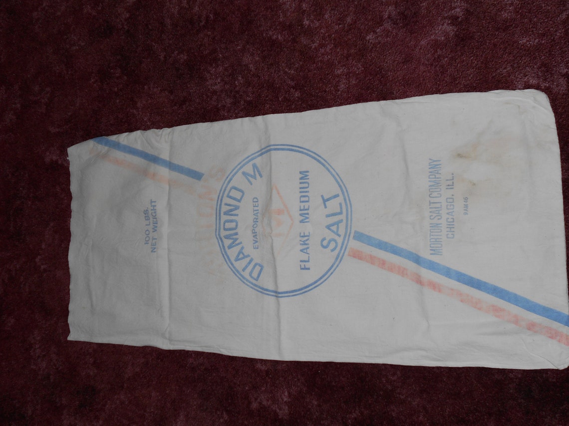 Vintage Salt Sack MORTON SALT Antique Full Sack Cotton Fabric Uncut ...