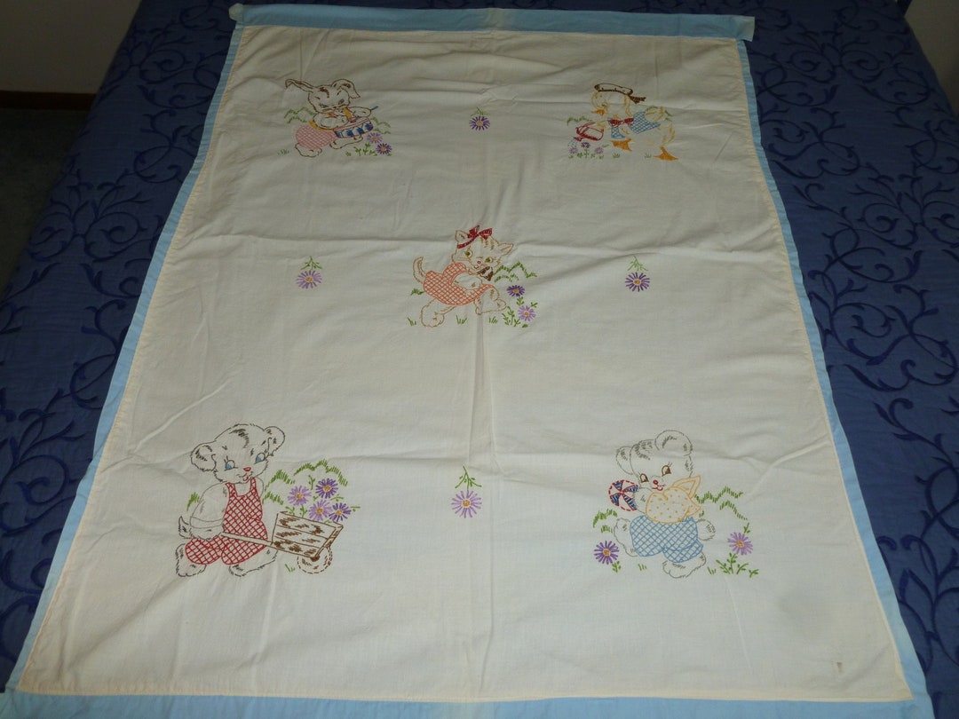 Adorable Baby Crib Quilt Kitty Cat Bunny Puppy Dog, Ducks Rabbit Motif ...