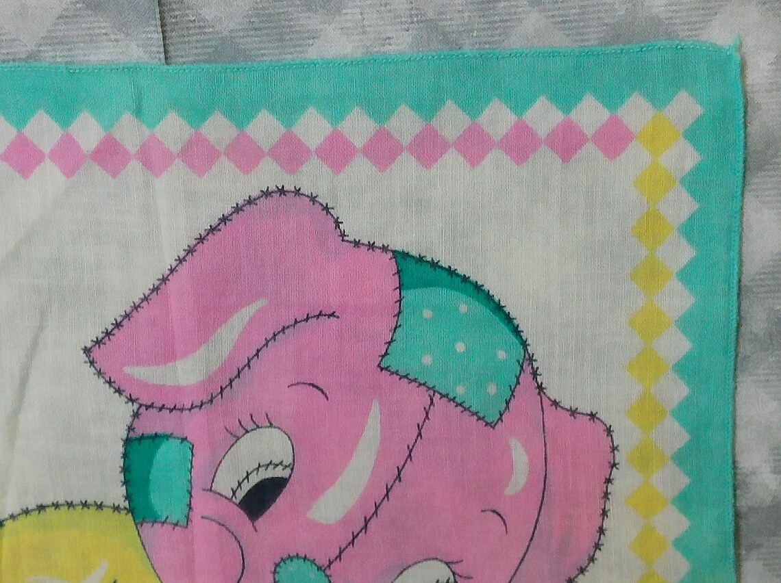 Vintage Childrens Kids Hanky Handkerchief Pig Mid CENTURY 1940s 1950s ...