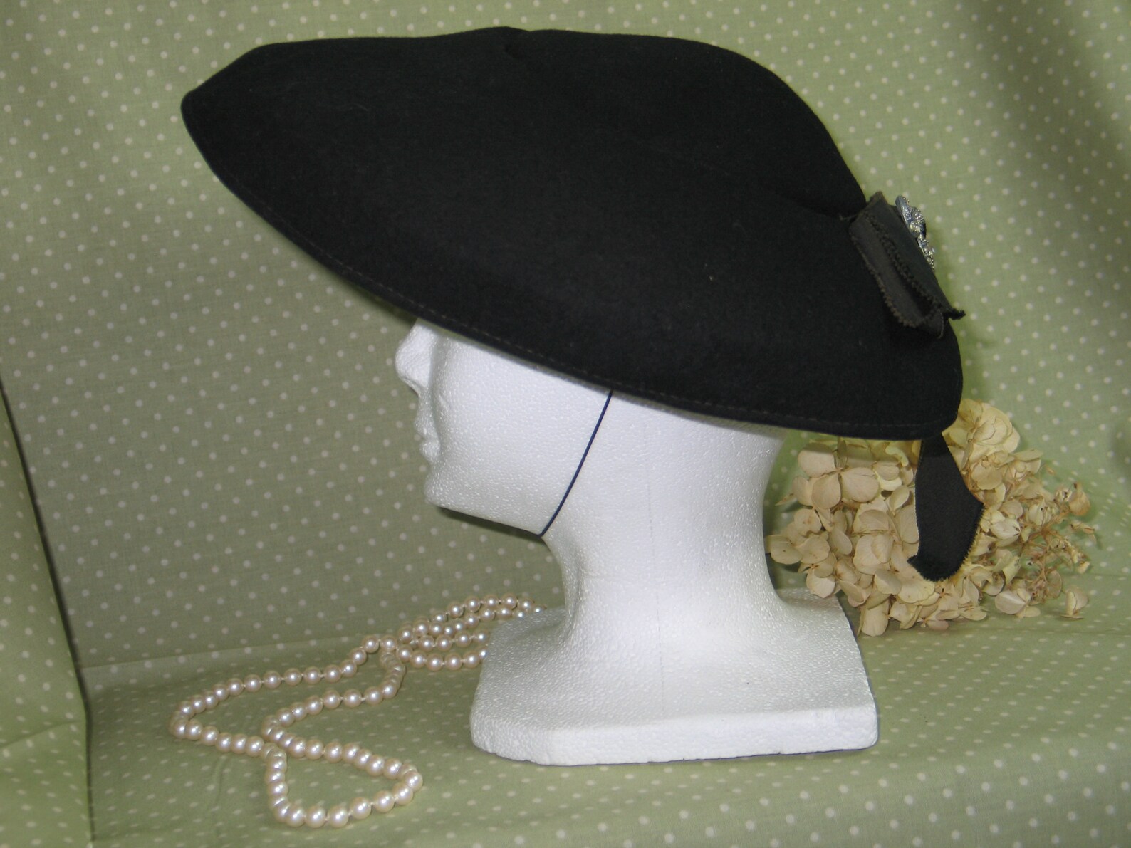 Antique Vintage Flapper Hat Fascinator Hat-gatsby-black Wool Felt Made ...