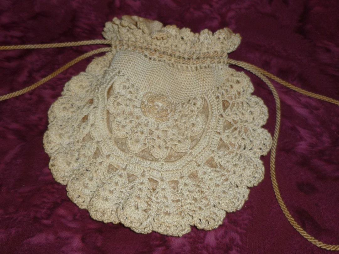 Antique Victorian Reticule Purse EARLY 1900s Edwardian Irish Crochet ...