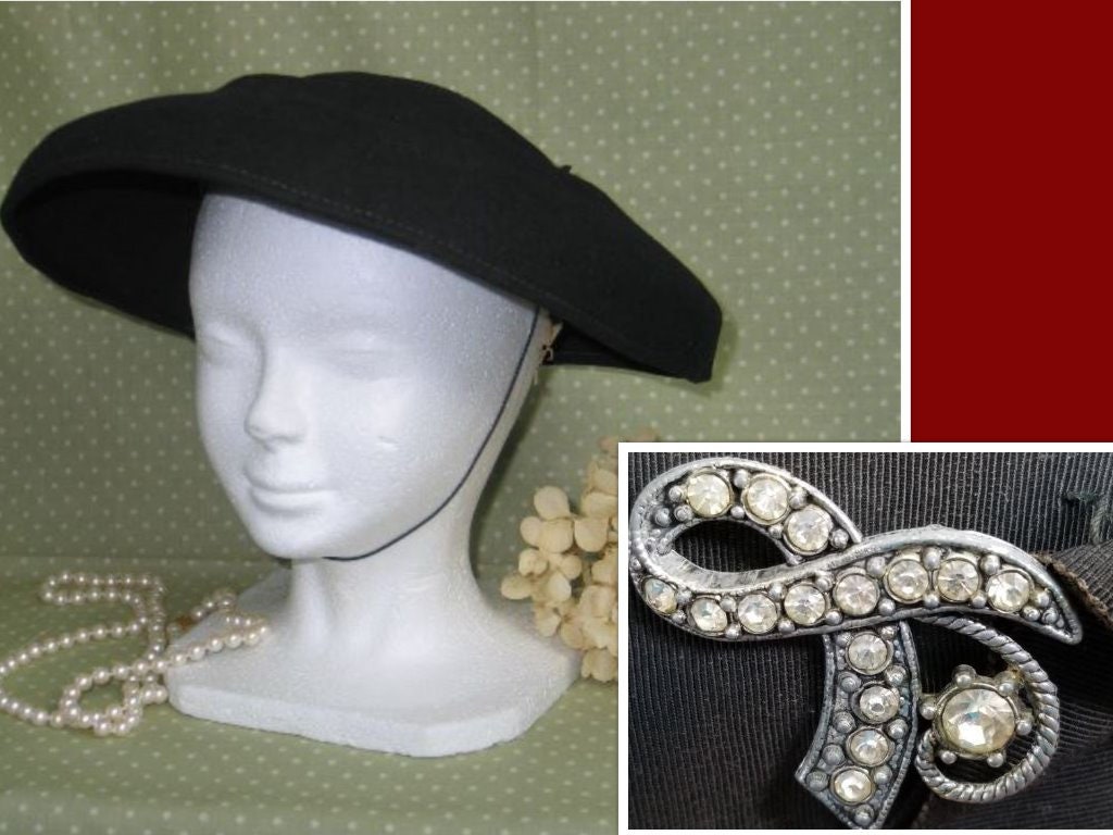 Antique Vintage Flapper Hat Fascinator Hat-gatsby-black Wool Felt Made ...