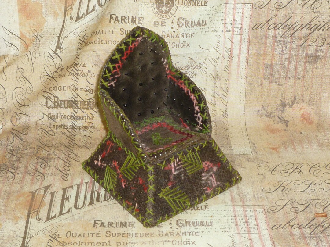 Antique Embroidered Sewing Caddy Victorian Pin Cushion Thread Holder ...