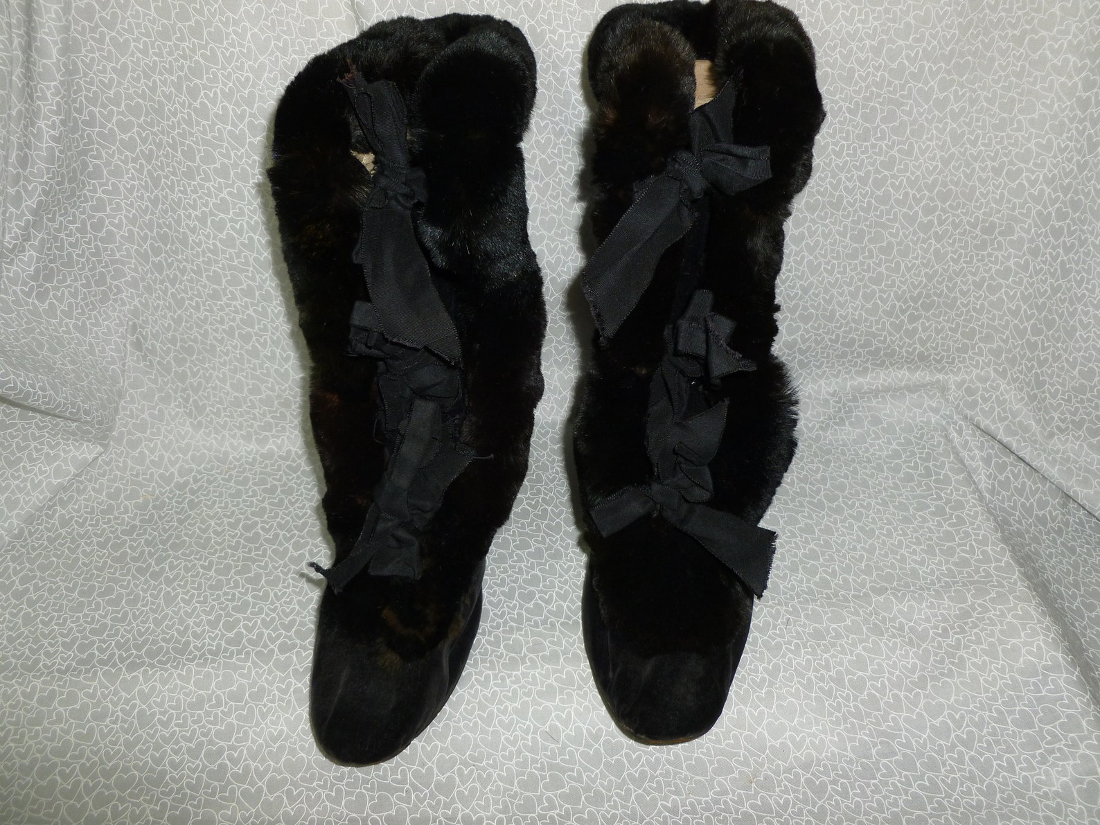 Antique Carriage Boots / Victorian Edwardian Boots Black Velvet Fur ...