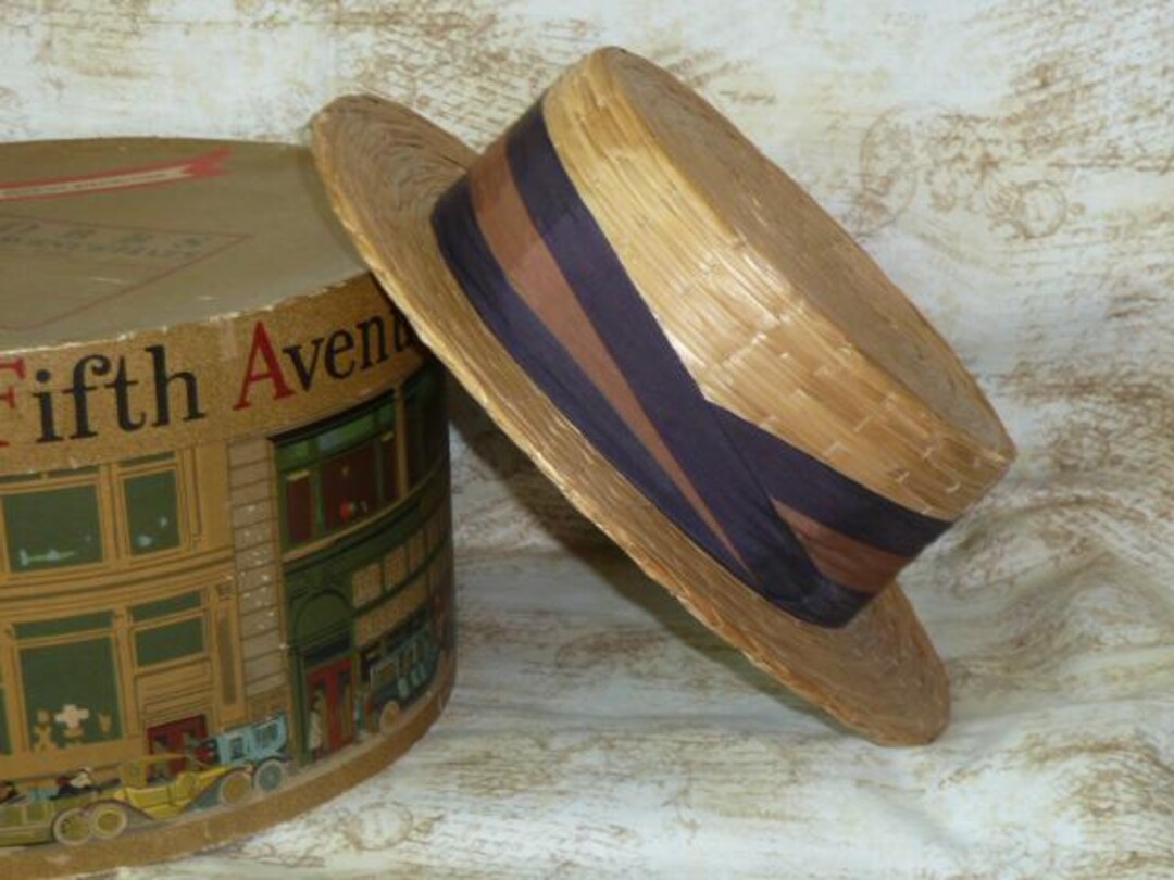 Antique Vintage Straw Boater Skimmer Hat C1930s Sz 7 1/8 Barber Shop ...