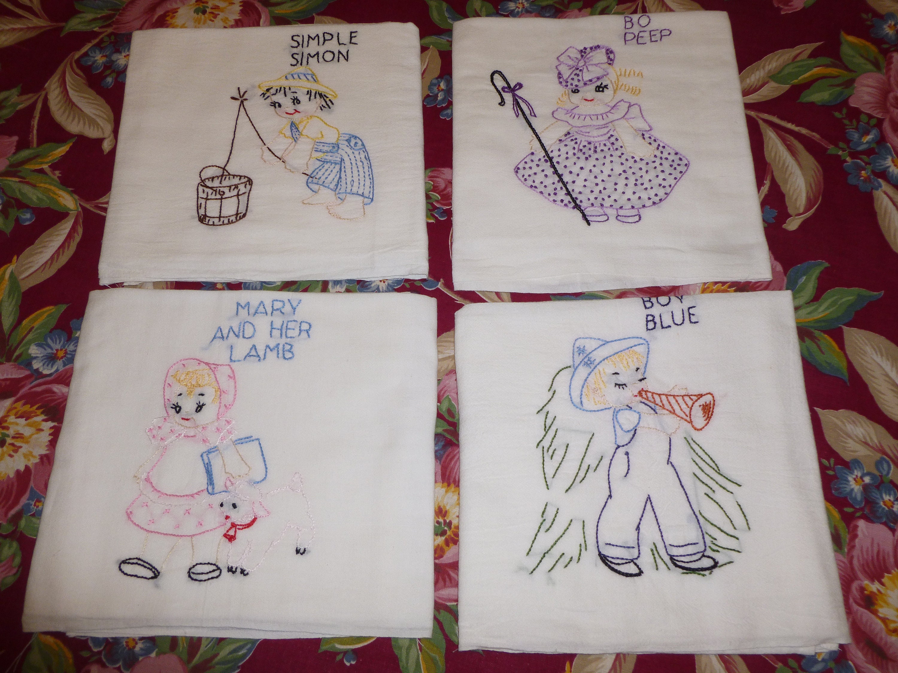 Choice of 1 Nursery Rhyme Embroidery Towel Vintage Kitchen Flour Sack ...