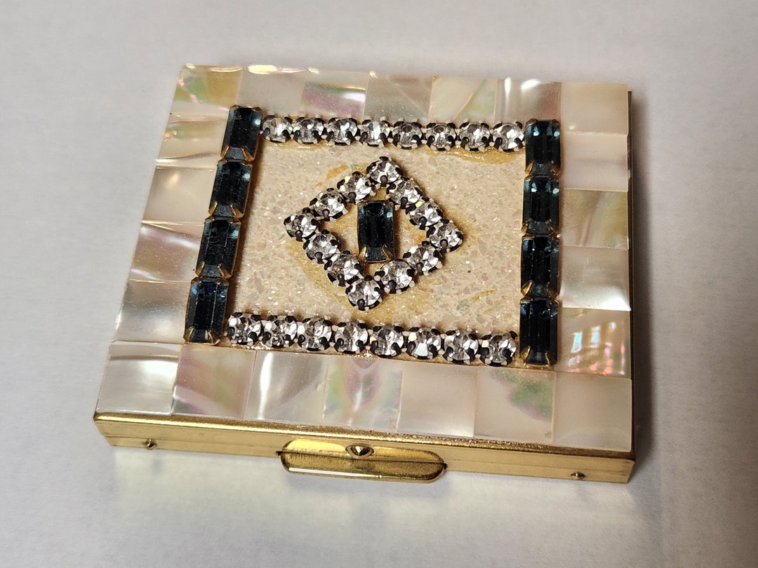 HTF Rare Vintage Wiesner Compact Emerald Cut Green Clear & MOP ...