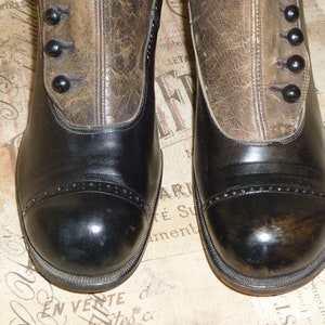 Antique Boots Victorian Edwardian Button Tu-tone Boots Black Leather ...