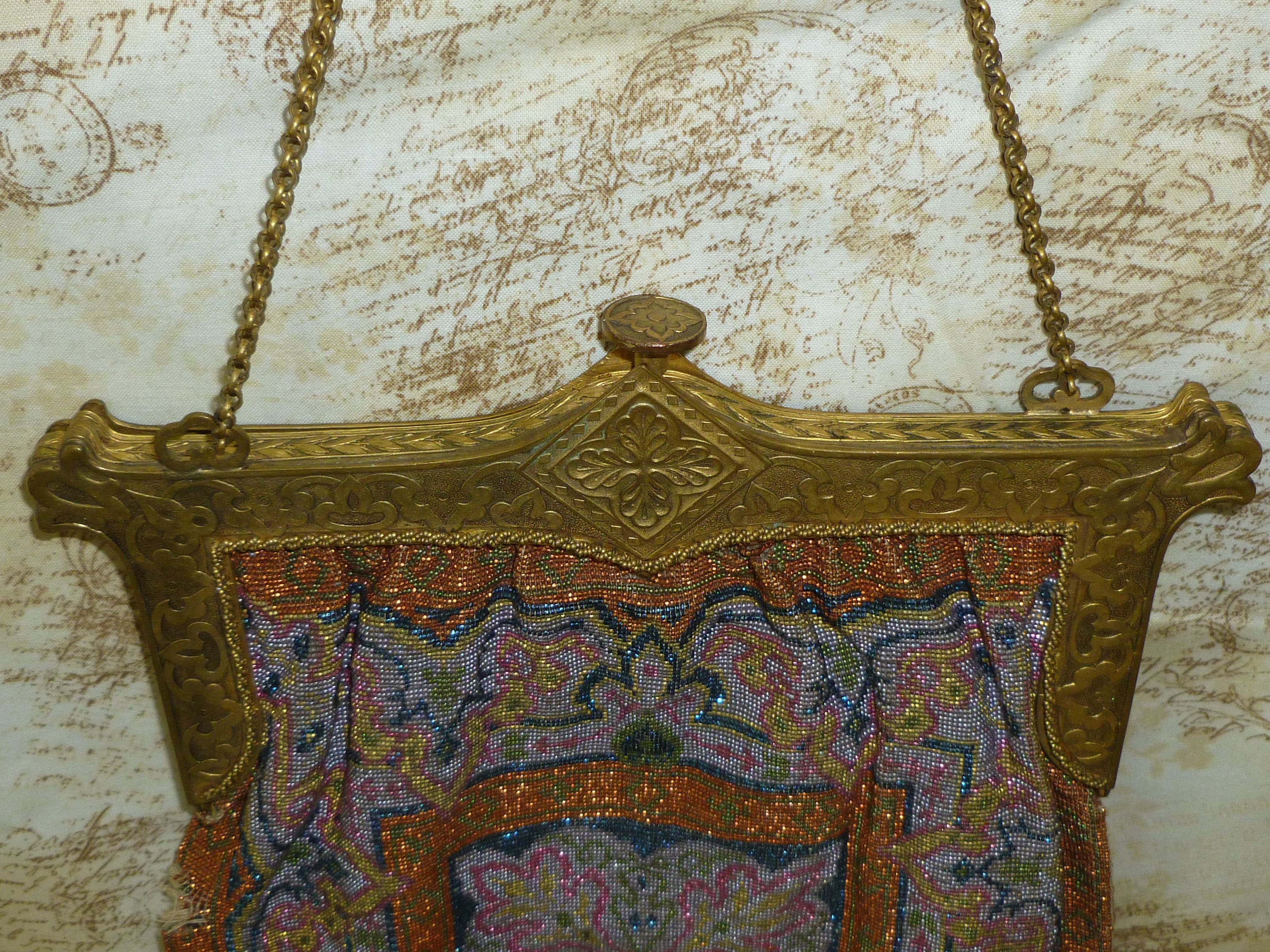 Micro Beaded Purse / ANTIQUE Victorian Shimmery Blue Copper | Etsy