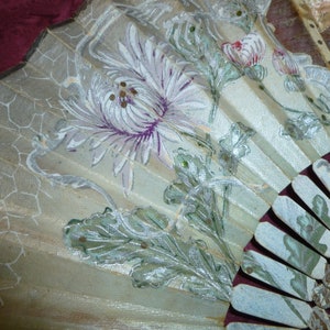 Antique 1880s Victorian Fan Hand Painted Silk Insert Folding Fan ...