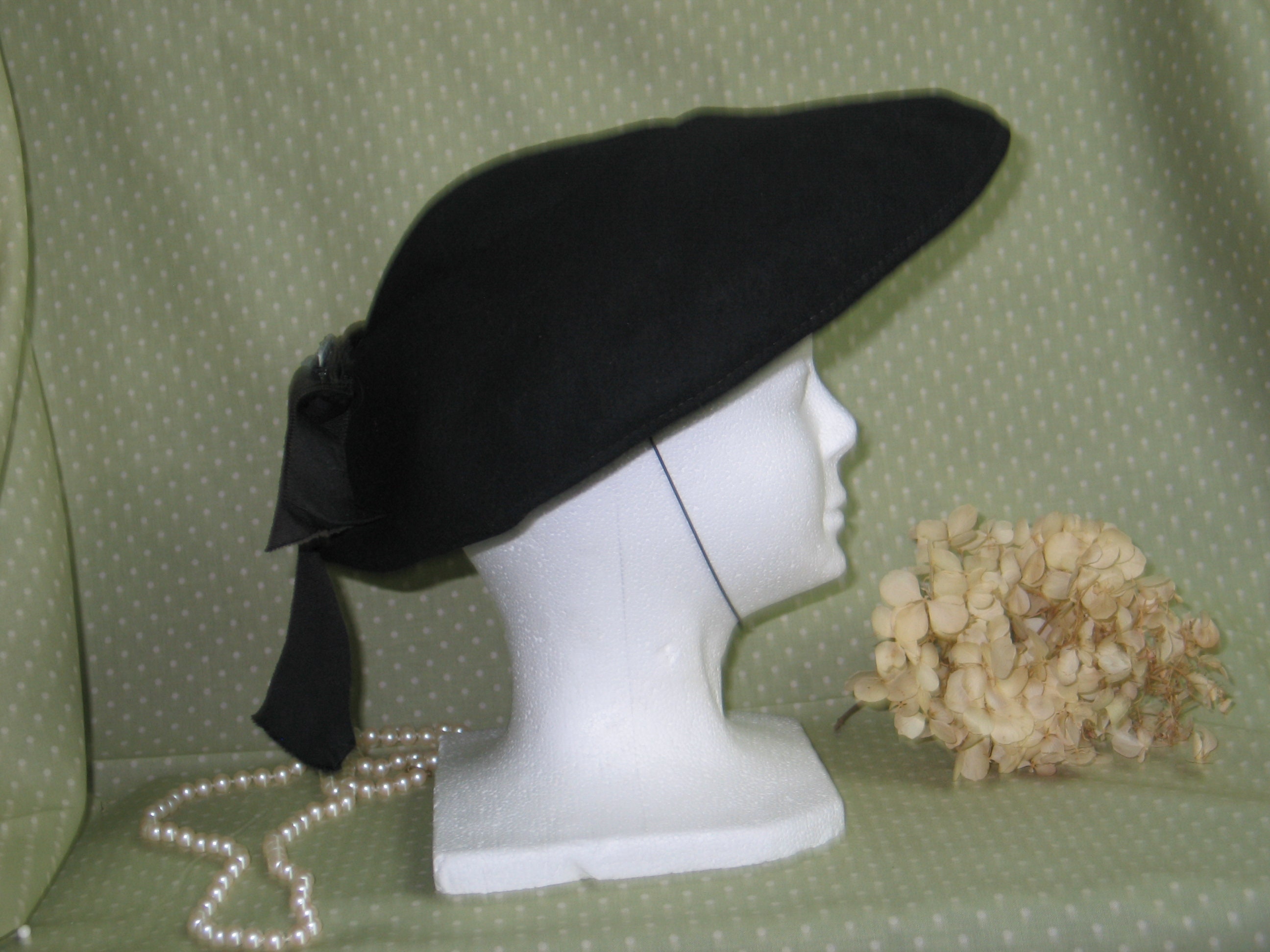 Antique Vintage Flapper Hat Fascinator Hat-gatsby-black Wool Felt Made ...