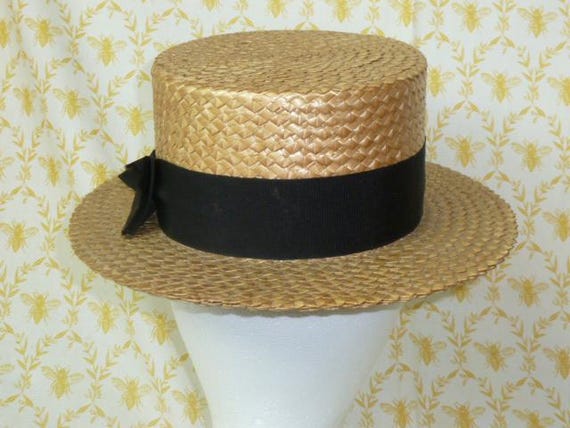 Antique Vintage Straw Boater Skimmer Hat c1930s sz 6 … - Gem