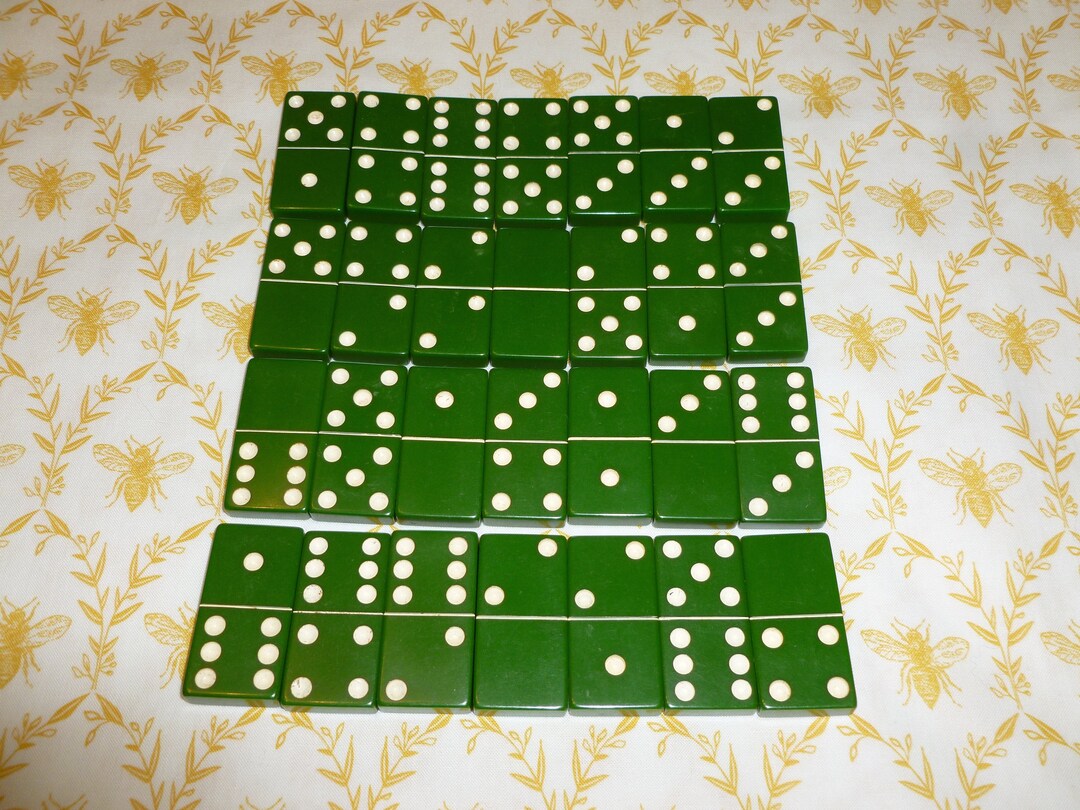 Vintage Bakelite GREEN Dominos Full Set Standard Size Marblelike Double ...