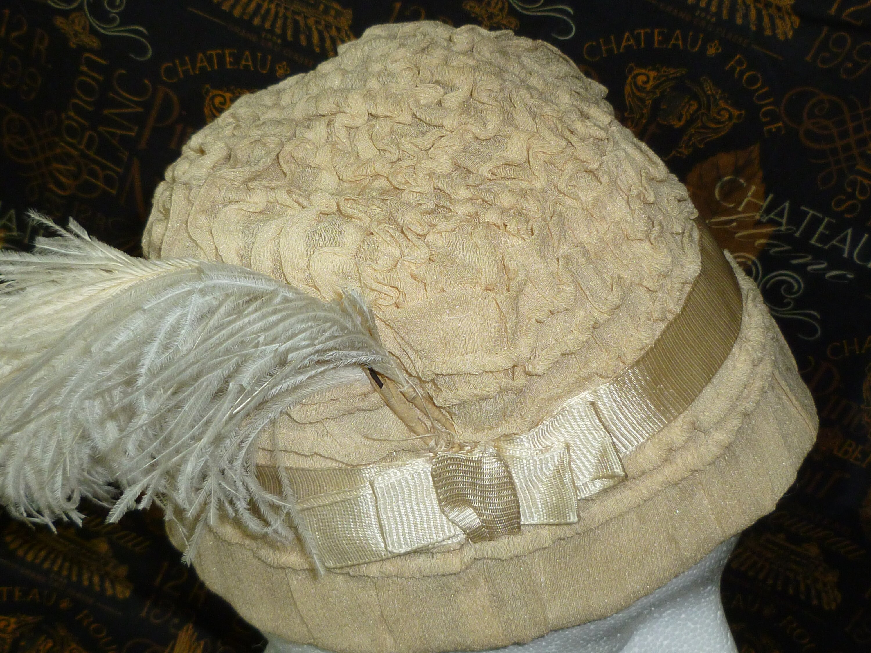 1920s Antique Hat Silk Wedding Cap-bonnet-ostrich Feather Satin Ribbon ...