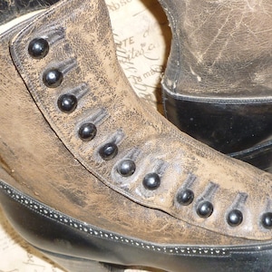 Antique Boots Victorian Edwardian Button Tu-tone Boots Black Leather ...