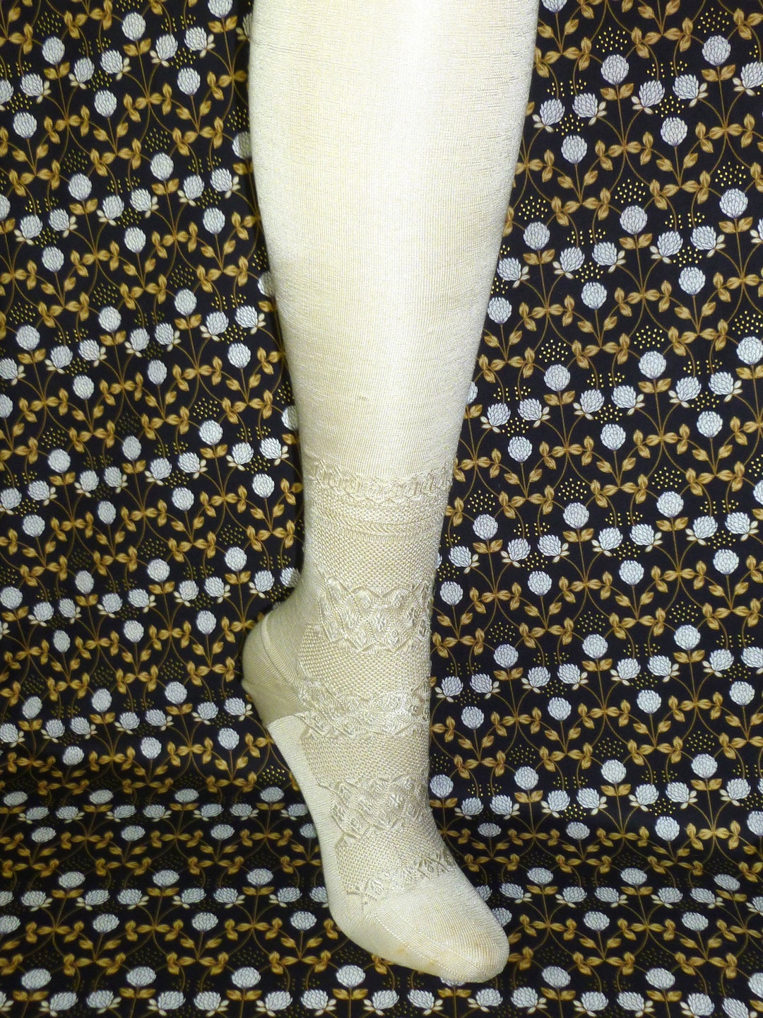 HTF Edwardian LACE Stockings Antique Flapper White Silk Hosiery Wedding ...