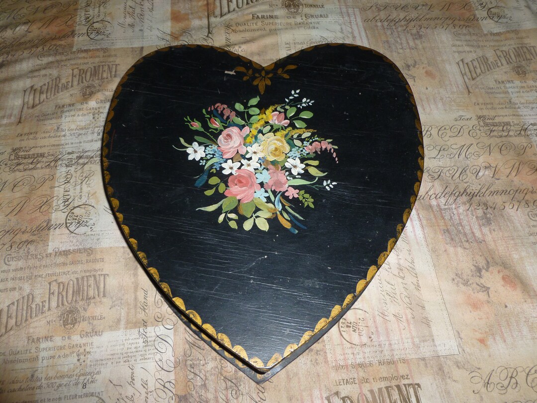 Antique Sewing Box Caddy Hand Painted Primitive Folk Art Jewelry Box ...