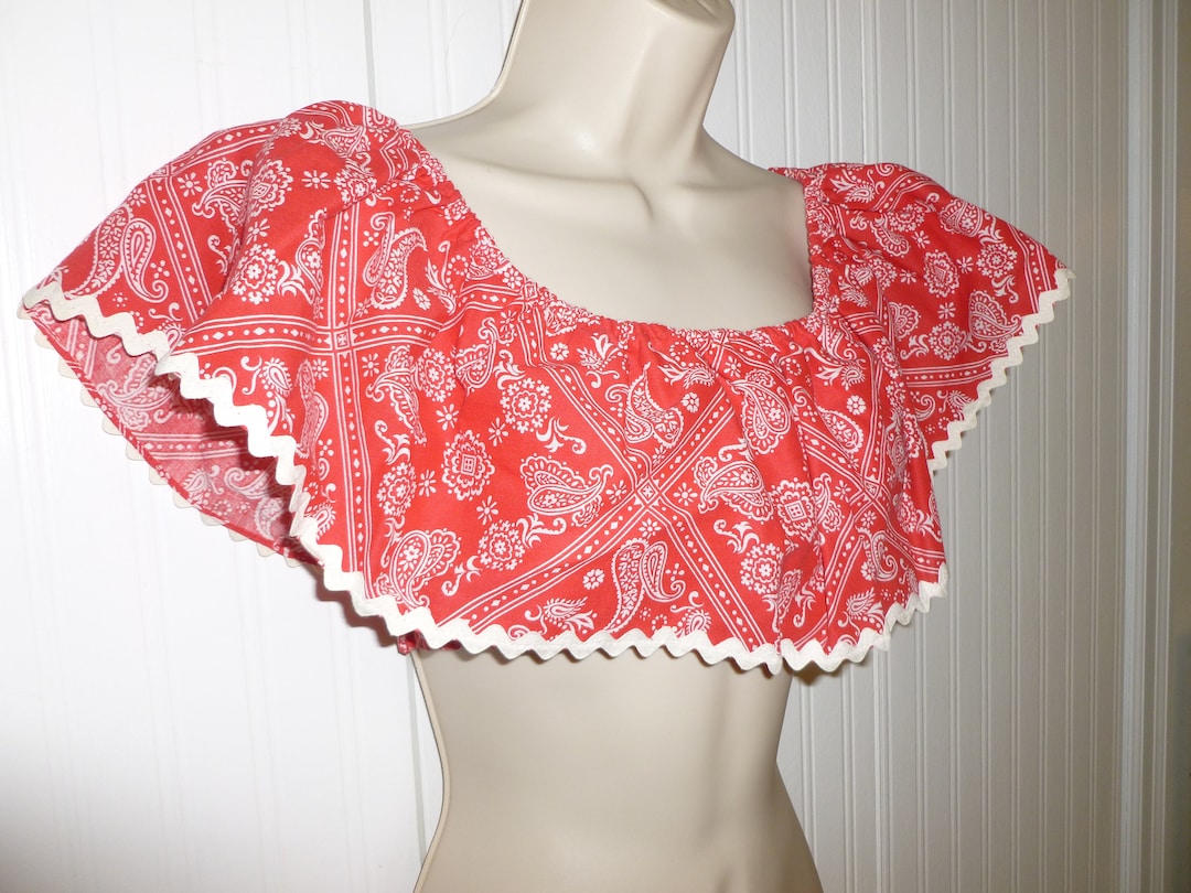 Vintage CROP Top 1960s 1970s Swimsuit Top bandana Print Swimwear, Retro ...