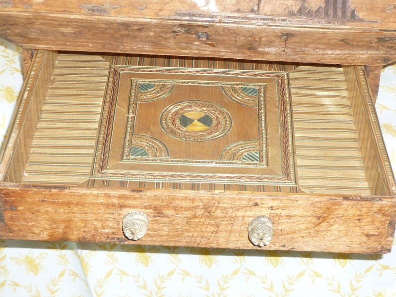 Antique Mid 1800s Sewing Box Primitive Folk Art Wood Basket-box With ...