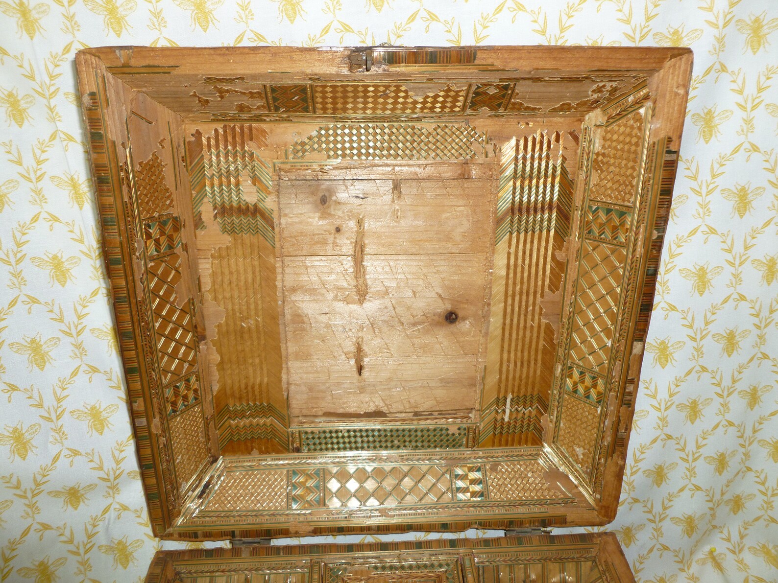 Antique Mid 1800s Sewing Box Primitive Folk Art Wood Basket-box With ...