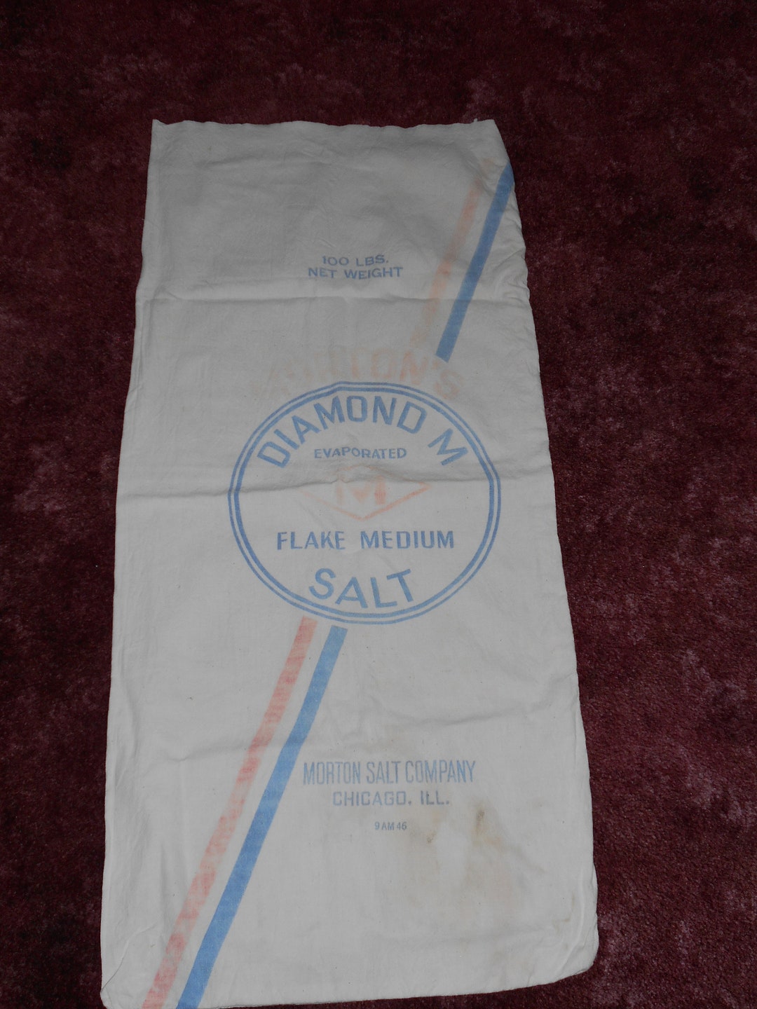 Vintage Salt Sack MORTON SALT Antique Full Sack Cotton Fabric Uncut ...