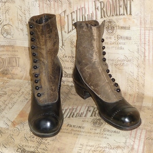 Antique Boots Victorian Edwardian Button Tu-tone Boots Black Leather ...
