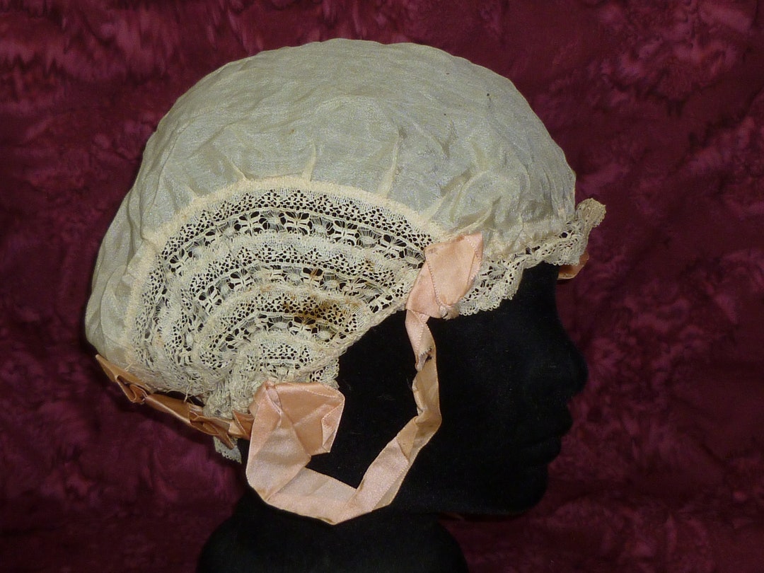 Antique Night Boudoir Cap Vintage Silk Lace Edwardian Flapper Dust Hat ...