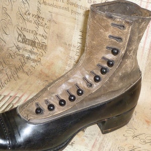 Antique Boots Victorian Edwardian Button Tu-tone Boots Black Leather ...