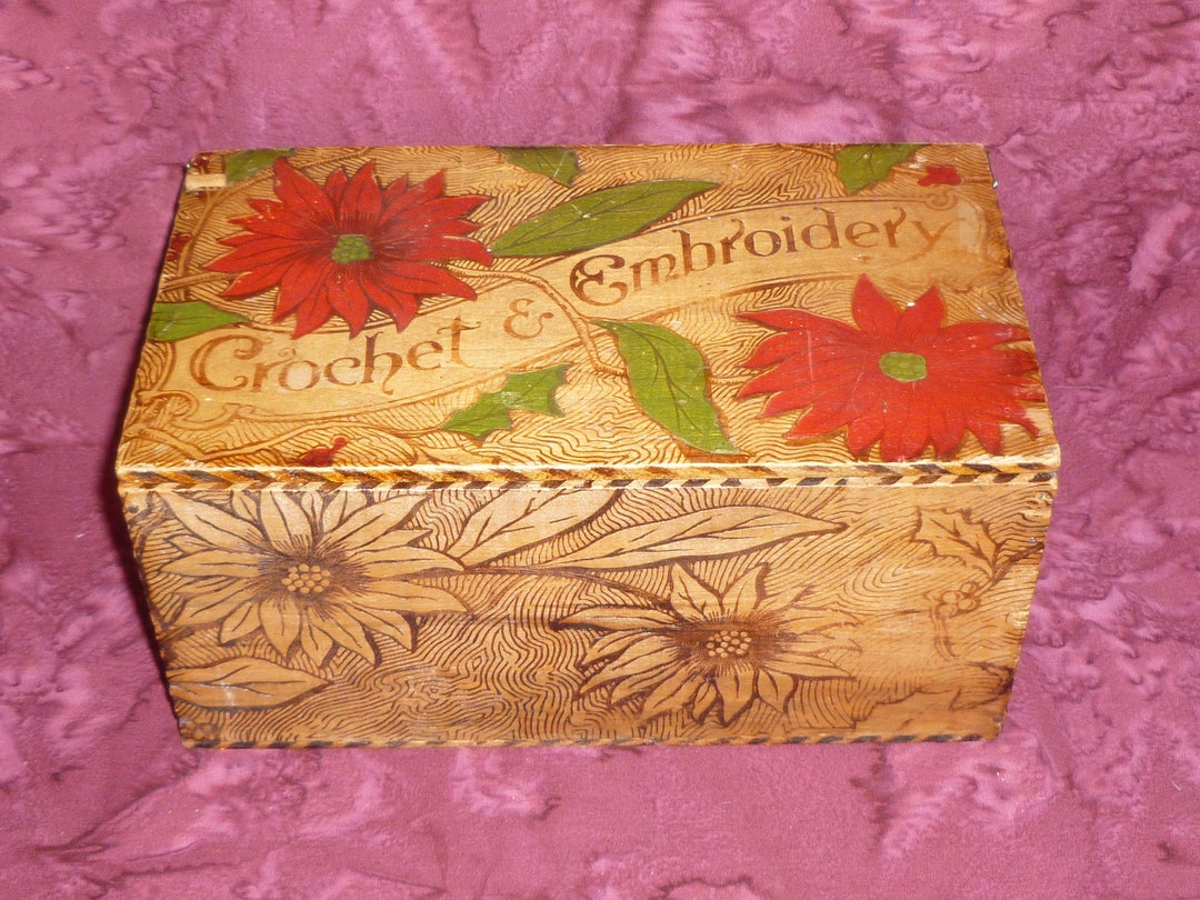 Antique Pyrography Box Embroidery Crochet Box Vintage Box-victorian ...