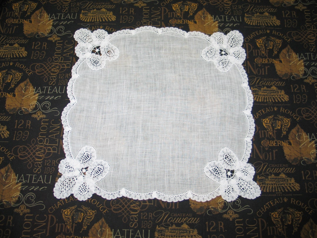Vintage Antique Princess Tape Lace Handkerchief Hanky~wedding Bridal ...