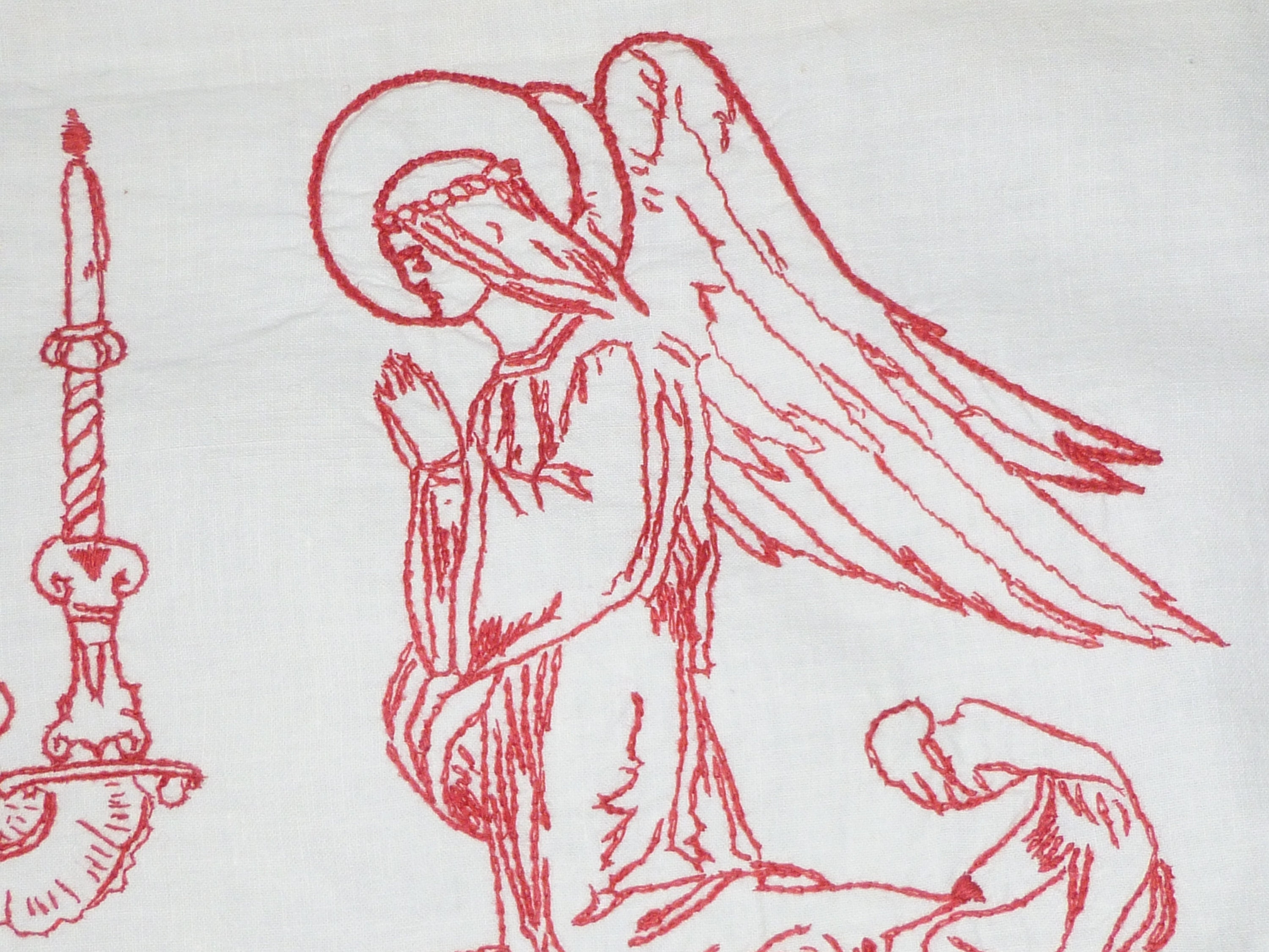 Antique German Alter Cloth Red Work Hand Embroidery Angels | Etsy