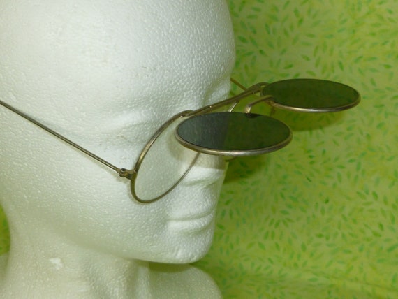 Antique Wire Rim Glasses Combination Flip Sunglasses Gem