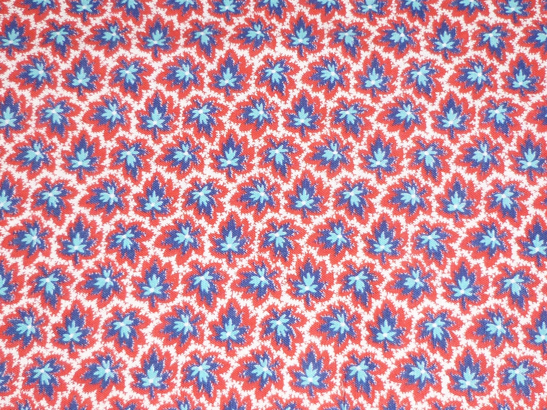 Vintage Full FEEDSACK Novelty Cotton Fabric Red White Blue Leaf 1930s ...