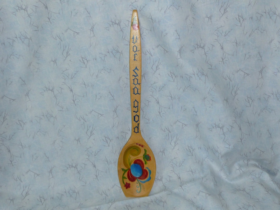 Vintage Souvenir Wooden Spoon Sweden-var SAA GOD Rosemaling Hand ...