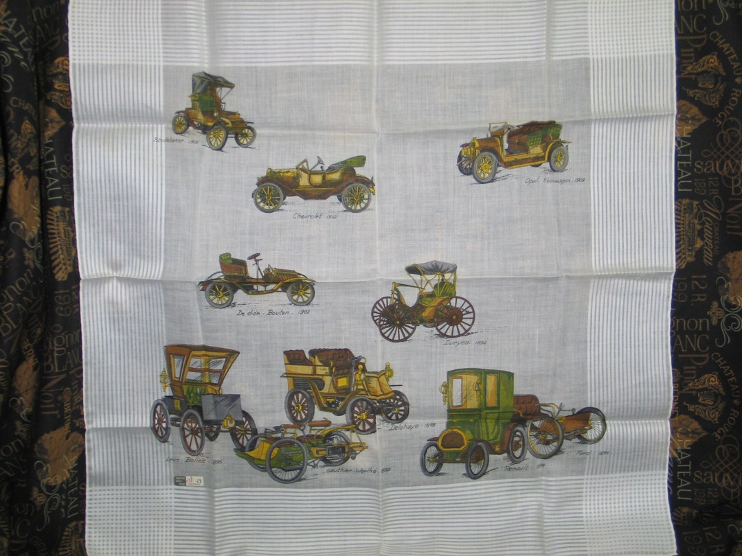 Vintage Hanky Antique Cars Souvenir Handkerchief Hanky Hankie Car ...