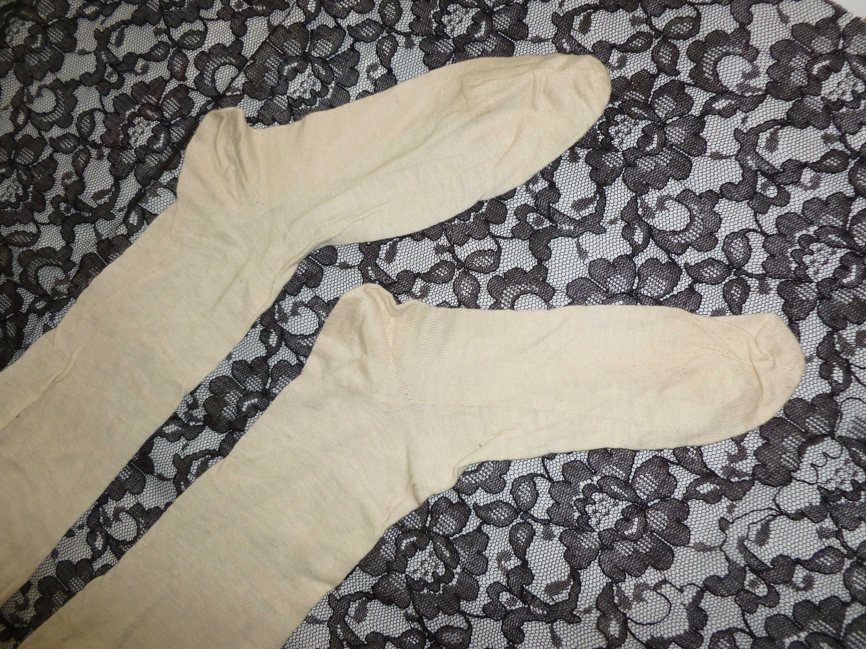 HTF 1900s Edwardian Garter Stockings Antique off White Silk Cotton ...