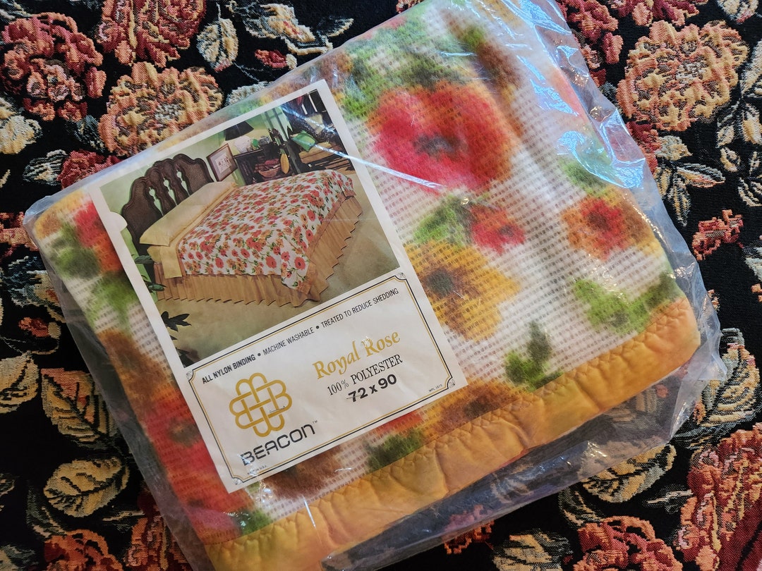 NIP Beacon Blanket Royal Rose-colorful Flowers Gold Green Orange ...