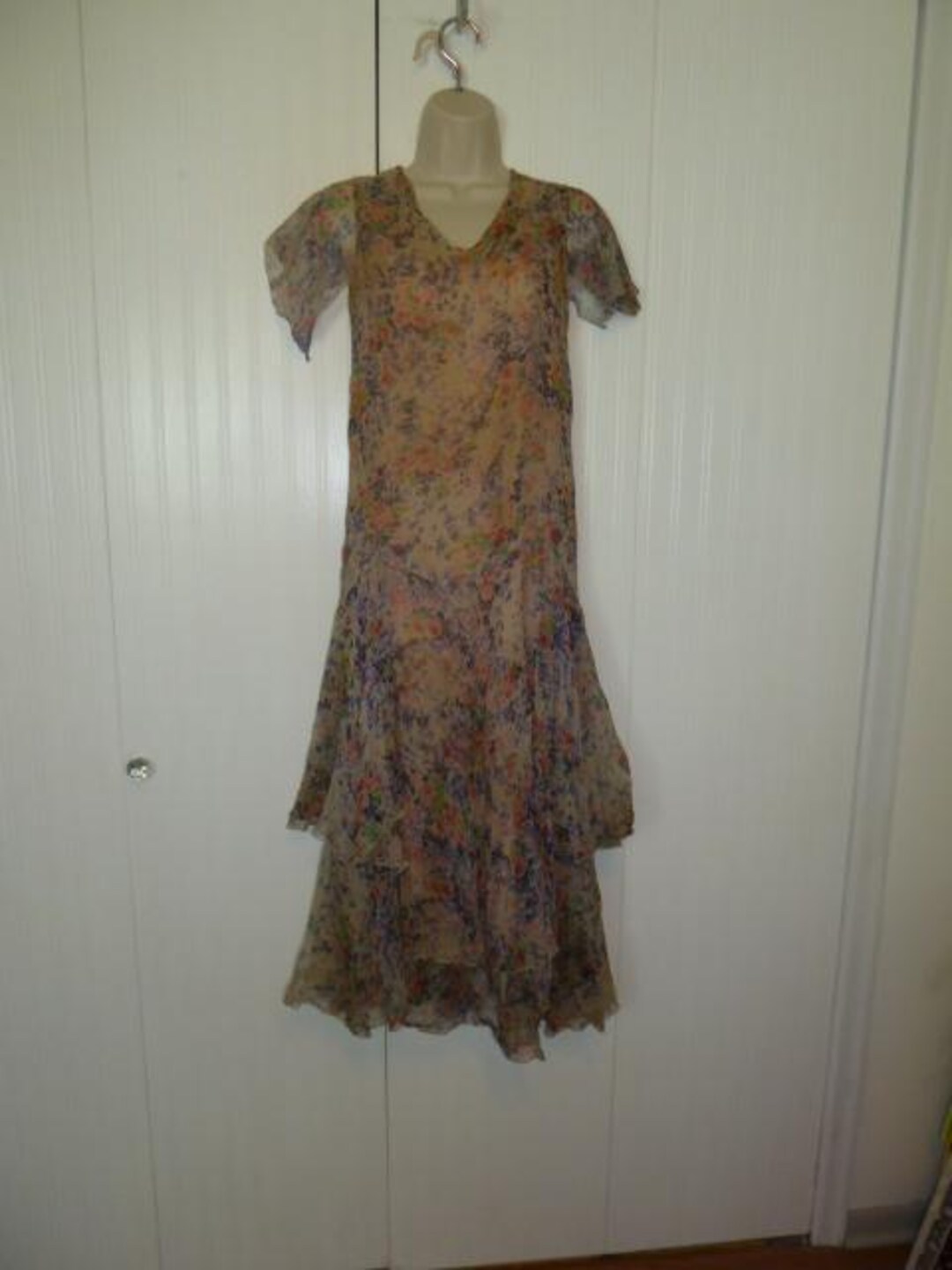 Antique Flapper Dress Roaring Twenties Silk Chiffon Floral Vintage ...