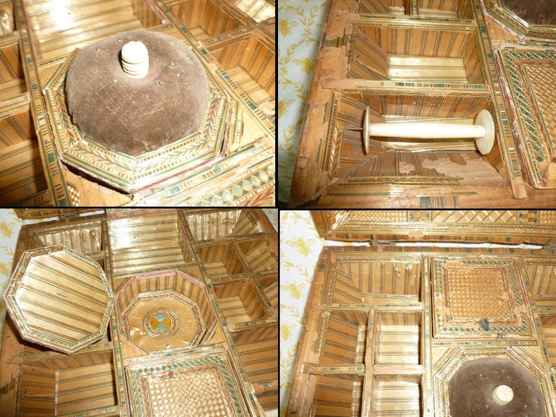 Antique Mid 1800s Sewing Box Primitive Folk Art Wood Basket-box With ...