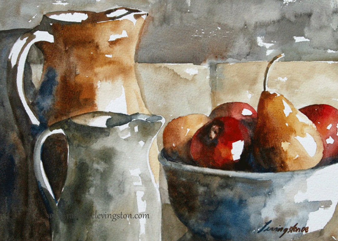 Still Life Painting Watercolor Painting of Fruit Art Print Fruit Print ...