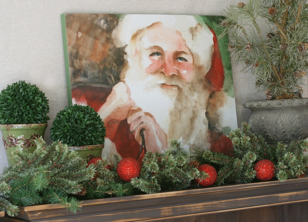 Large Santa Painting on Canvas- Christmas Decor- Christmas Wall Decor ...